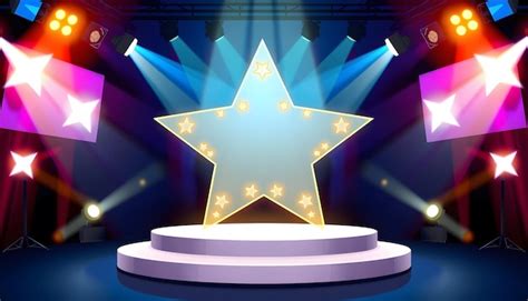 A Starshaped Podium With Vibrant Lighting Set Against A Music Stage