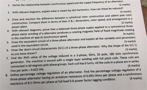 Solved 1 Derive The Relationship Between Synchronous Speed