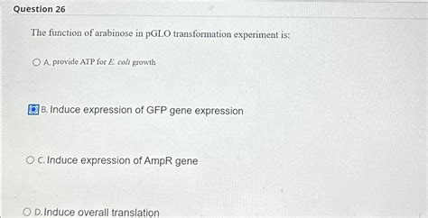 Solved Question 26The Function Of Arabinose In PGLO Chegg Com