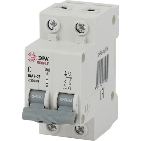 Автоматический выключатель ЭРА SIMPLE ВА 47-29 2P 25А C 4,5кА Б0039231 ...