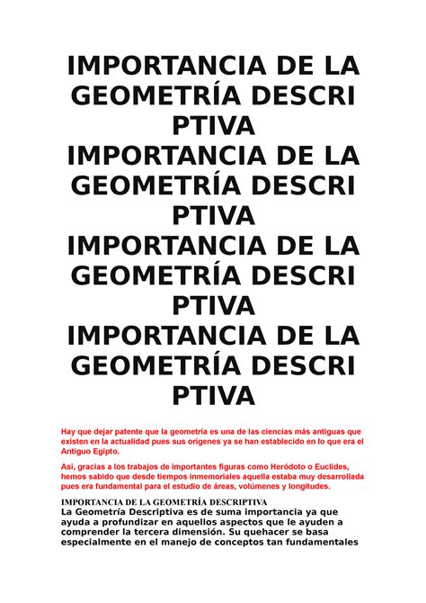 Importancia DE LA Geometría IMPORTANCIA DE LA GEOMETRÍA DESCRI PTIVA