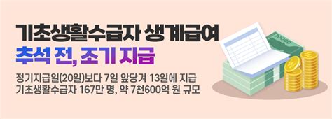 기초생활수급자 생계급여 추석 전 조기 지급