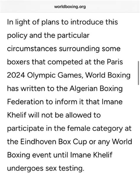 World Boxing Bars Imane Khelif Mandates Sex Testing For All Athletes