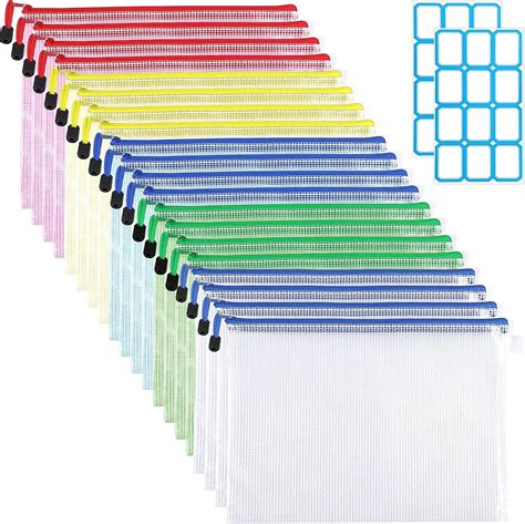 Amazon Sannix ジッパー式ファイル袋 B5 20枚セット ファイル袋 網目 領収書ファイル 連絡袋 学生 防水 クリアケース B5 5色 分類簡単 ドキュメントファイル