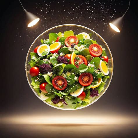 A Glass Bowl Filled With A Salad With Fruit And Vegetables Stock