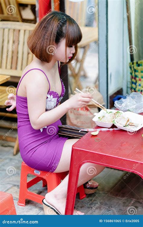 Woman At Street Cafe Eating Food In Ho Chi Minh Editorial Image Image