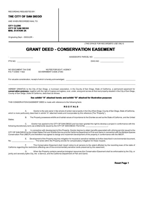 Fillable Grant Deed Form Conservation Easement Printable Pdf Download