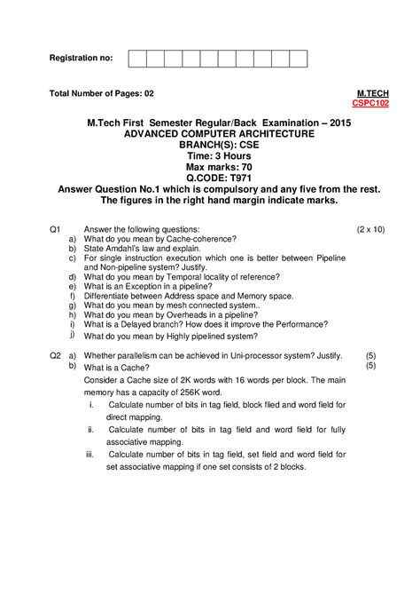 Advanced Computer Architecture Mtech 1st Semester Regular Back 2015 16