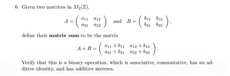 Solved Given Two Matrices In M2 Z A A11 A12 A21 A22 Chegg