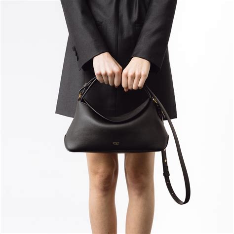 East West Curve Bag In Black Leather From Stow London