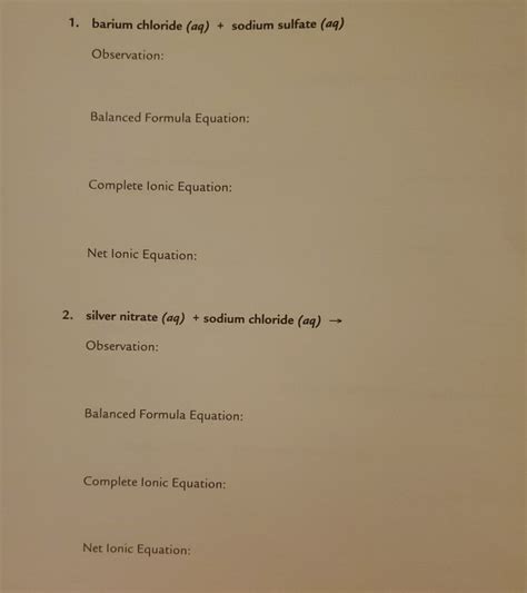 Solved 1 Barium Chloride Aq Sodium Sulfate Aq