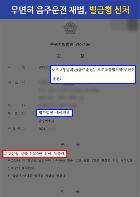 판결문 240507 음주운전 벌금형 법무법인 에이앤랩