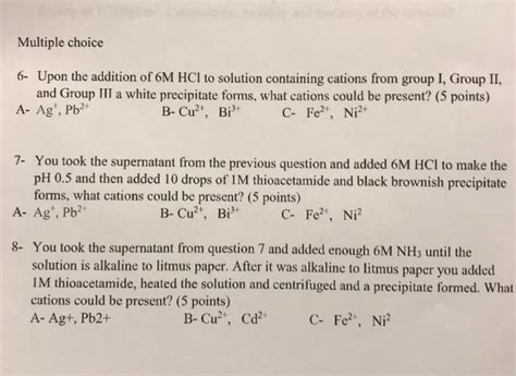Solved Multiple Choice 6 Upon The Addition Of 6m Hci To