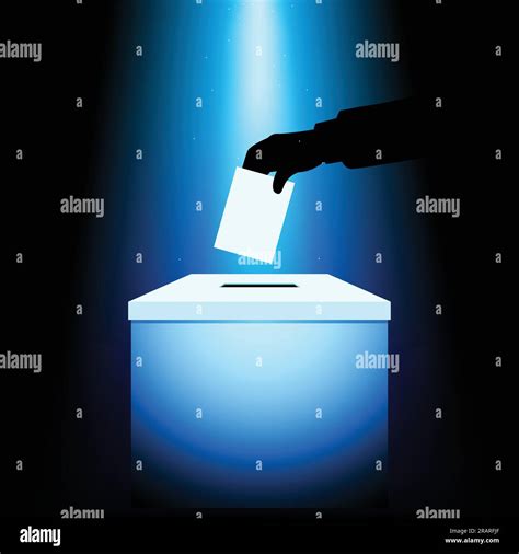 Illustration Of A Voting Box Under Blue Light Hand Silhouette Putting Voting Paper In The
