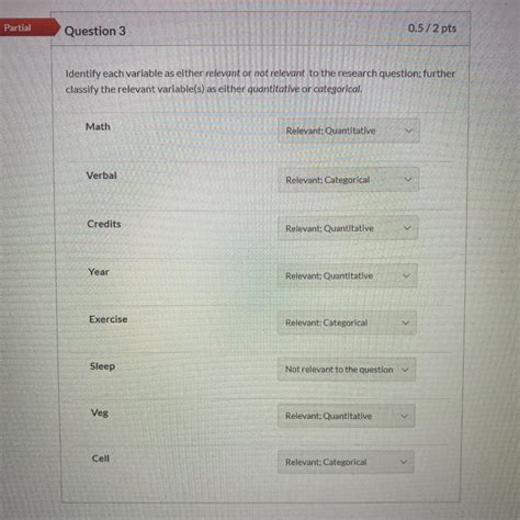 Solved 052 Pts Partial Question 3 Identify Each Variable