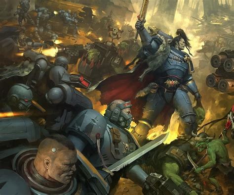 Space Marines Fighting Orks Space Marine Art Warhammer 40k Artwork