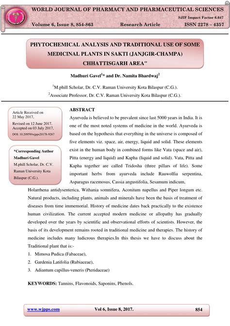 Pdf Phytochemical Analysis And Traditional Use Of Some Medicinal