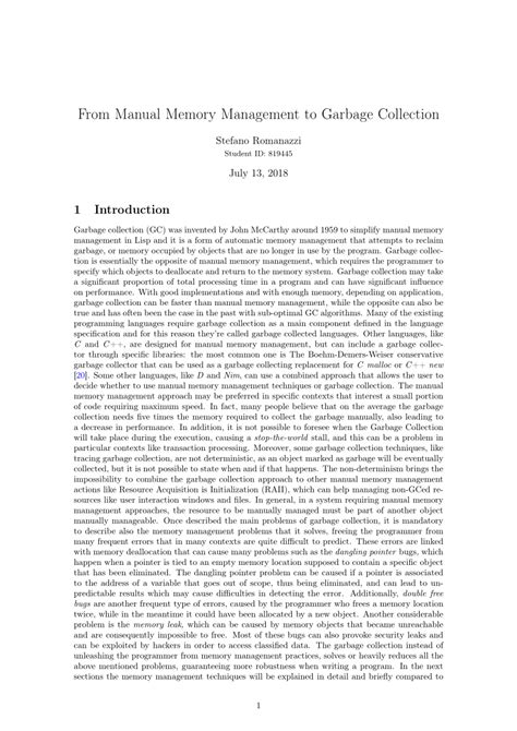 Pdf From Manual Memory Management To Garbage Collection