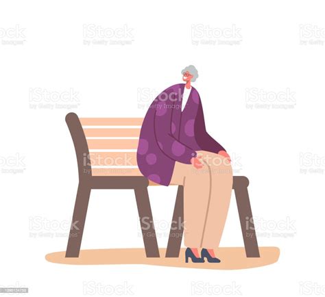 늙은 여자 거리에 예비 시간 공원이나 집 마당에서 벤치에 앉아있는 시니어 여성 캐릭터는 야외 레크리에이션을 즐깁니다 거리에 대한