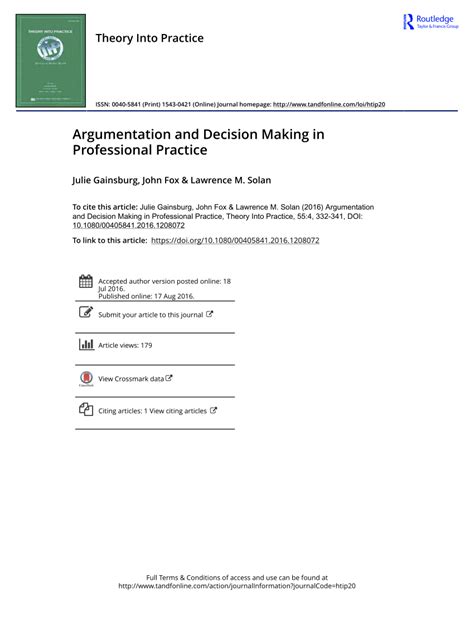 Pdf Argumentation And Decision Making In Professional Practice