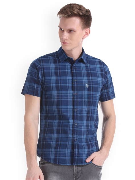 Buy Us Polo Assn Men Navy Blue Regular Fit Checked Casual Shirt