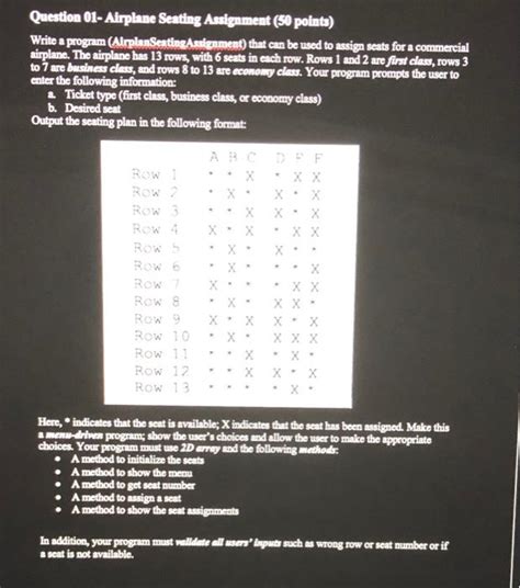solved question 01 airplane seating assignment 50 points