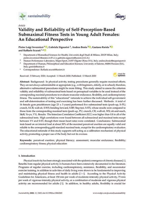 Validity And Reliability Of Self Perception Based Submaximal Fitness