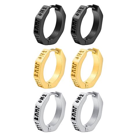 Octagon Viking Runes Stainless Steel Hoop Earrings Gthic