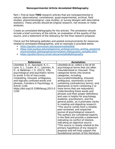 psy 452 rs annotated bibliography worksheet nonexperimental article