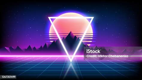 Yıldız Ile 80s Retro Scifi Arka Plan Gündoğumu Veya Günbatımı Gece