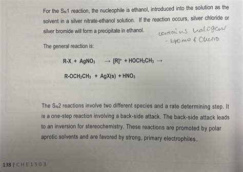 Solved For the SN2 reaction, the nucleophile is 1 ; | Chegg.com