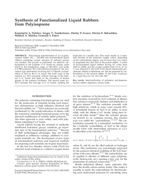 Synthesis Of Functionalized Liquid Rubbers From Polyisoprene