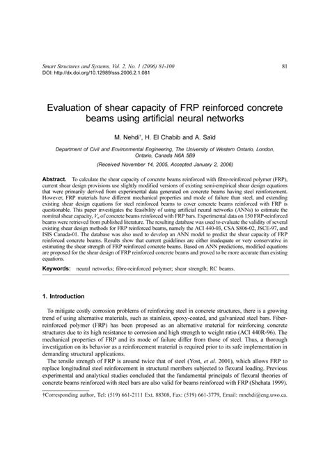 Pdf Evaluation Of Shear Capacity Of Frp Reinforced Concrete Beams Using Artificial Neural Networks