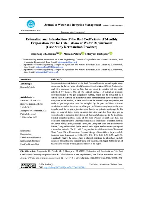 Pdf Estimation And Introduction Of The Best Coefficients Of Monthly