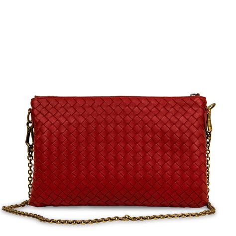 Bottega Veneta - Intrecciato Clutch on Chain - Pre-Loved - Red | Bagista
