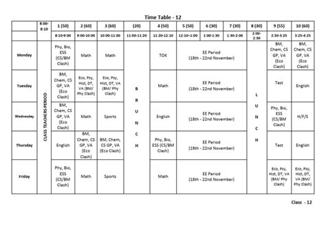 Time Table 12 Pdf