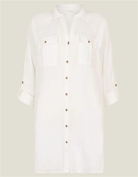 Long Sleeve Beach Cover Up Shirt White Shop All Accessorize Uk