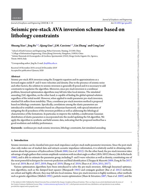 Pdf Seismic Pre Stack Ava Inversion Scheme Based On Lithology Constraints