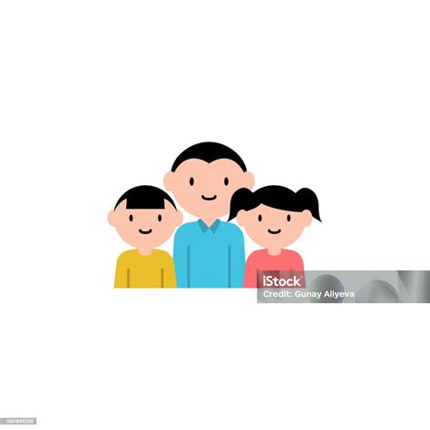 女兒 兒子 父親動畫片圖示移動概念和 Web 應用程式的家庭卡通圖示元素詳細的女兒 兒子 父親圖示可以用於 Web 和移動向量圖形及更多一起