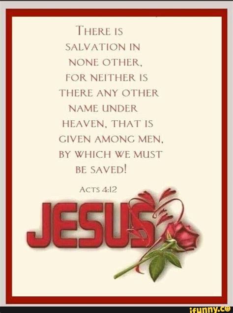 THERE IS SALVATION IN NONE OTHER FOR NEITHER IS THERE ANY OTHER NAME UNDER HEAVEN THAT IS