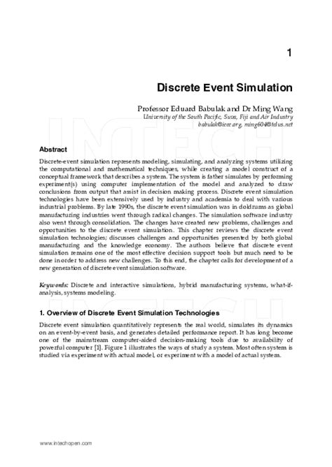 Pdf Discrete Event Simulation