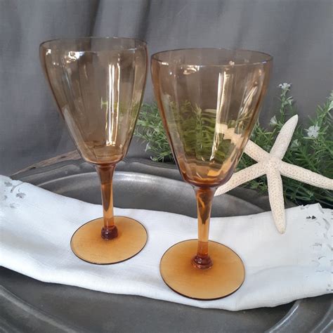 Cambridge Glass Co Amber Water Goblets Wine Glasses 1925 29 Set Of 2