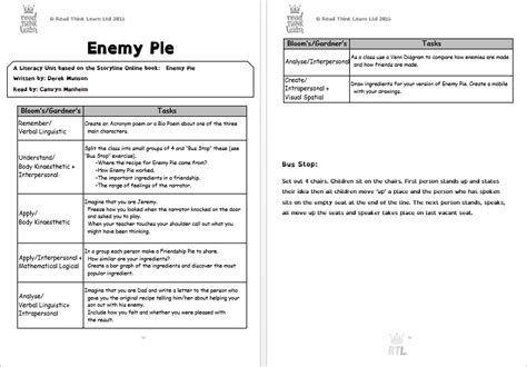 Enemy Pie Read Think Learn