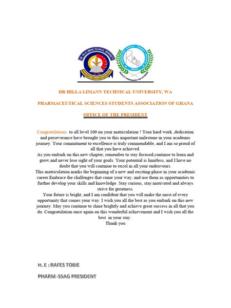 Level 100 Matriculation Speech Pdf