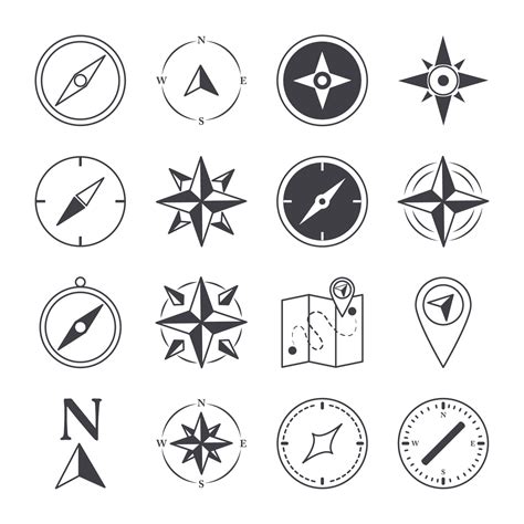 Compass Rose Navigation Cartography Travel Explore Equipment Icons Set