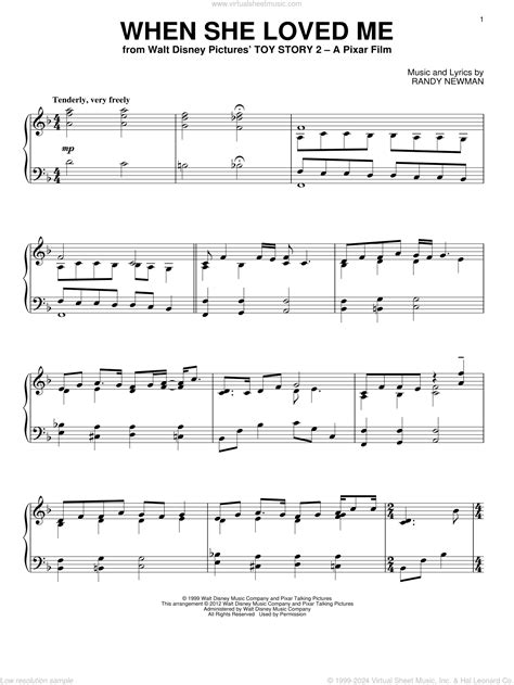 When She Loved Me Piano Sheet Music When She Loved Me Easy Piano Sheet
