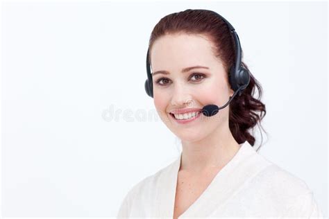Beautiful Smiling Woman Wearing Headset Stock Image Image Of Cheerful