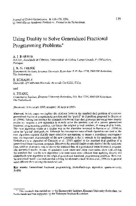 Pdf Using Duality To Solve Generalized Fractional Programming Problems