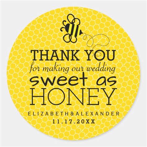 Sweet As Honey Wedding Guest Favor Thank You Classic Round Sticker
