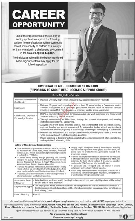 Division Head Procurement And Divisional Head Logistic Jobs 2025 Job